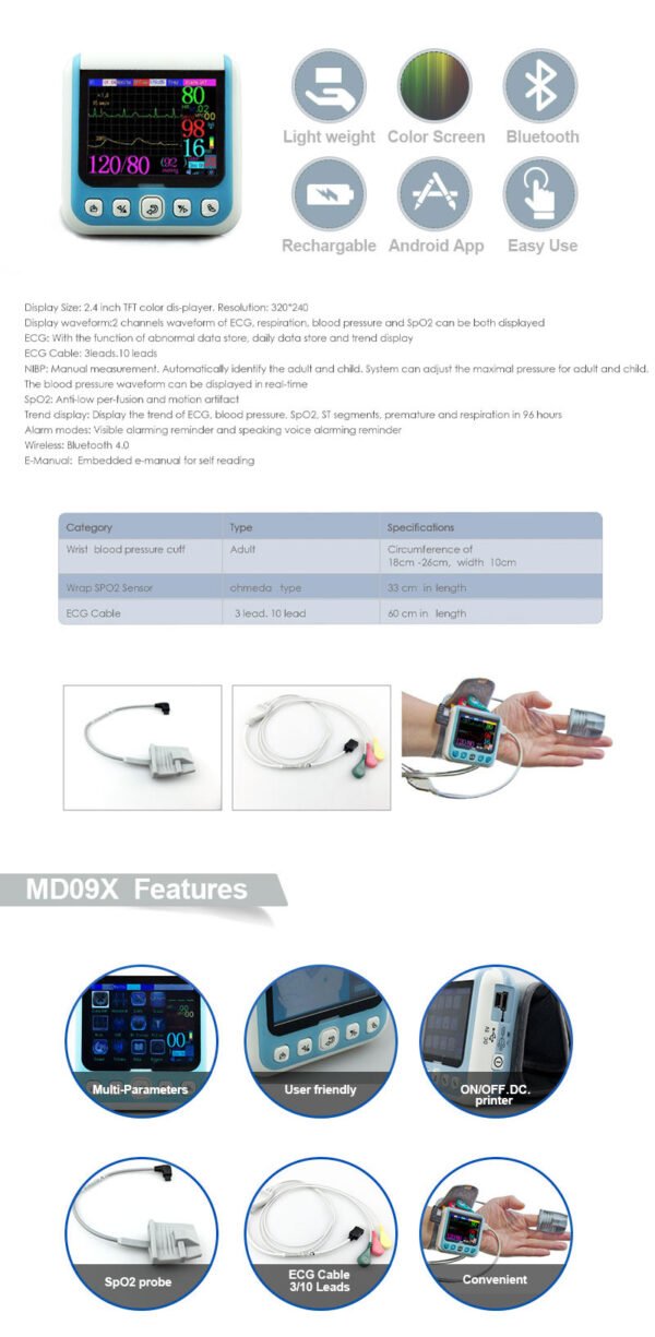 MD09X Wrist Multi-Parameters and Individual Parameter Patient Monitor ...
