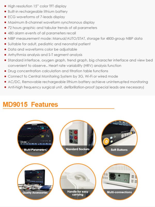 MD9015 MultiParameter Patient Monitor 15 inch Color TFT Display ...