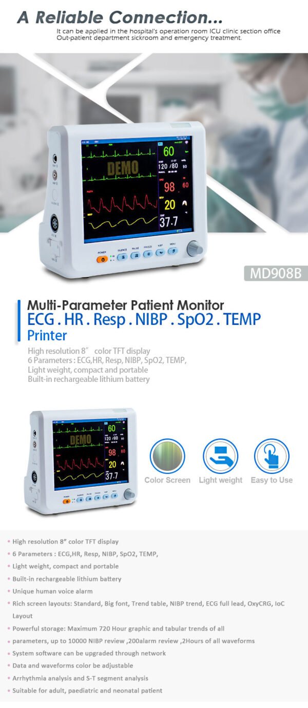 MD908B Patient Monitor 8 inch Screen Light Weight and Small Size ...
